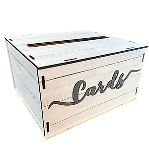 Wooden Wedding Card Box for Reception money Envelopes,Bridal & baby Showers, Graduations or engagements (Rustic White)