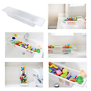 HERCHR Retractable Bathtub Tray, Adjustable Bath Shelf Caddy Tray Plastic Simple Bath Toy Organizer Storage Basket for Shampoo Shower Gel