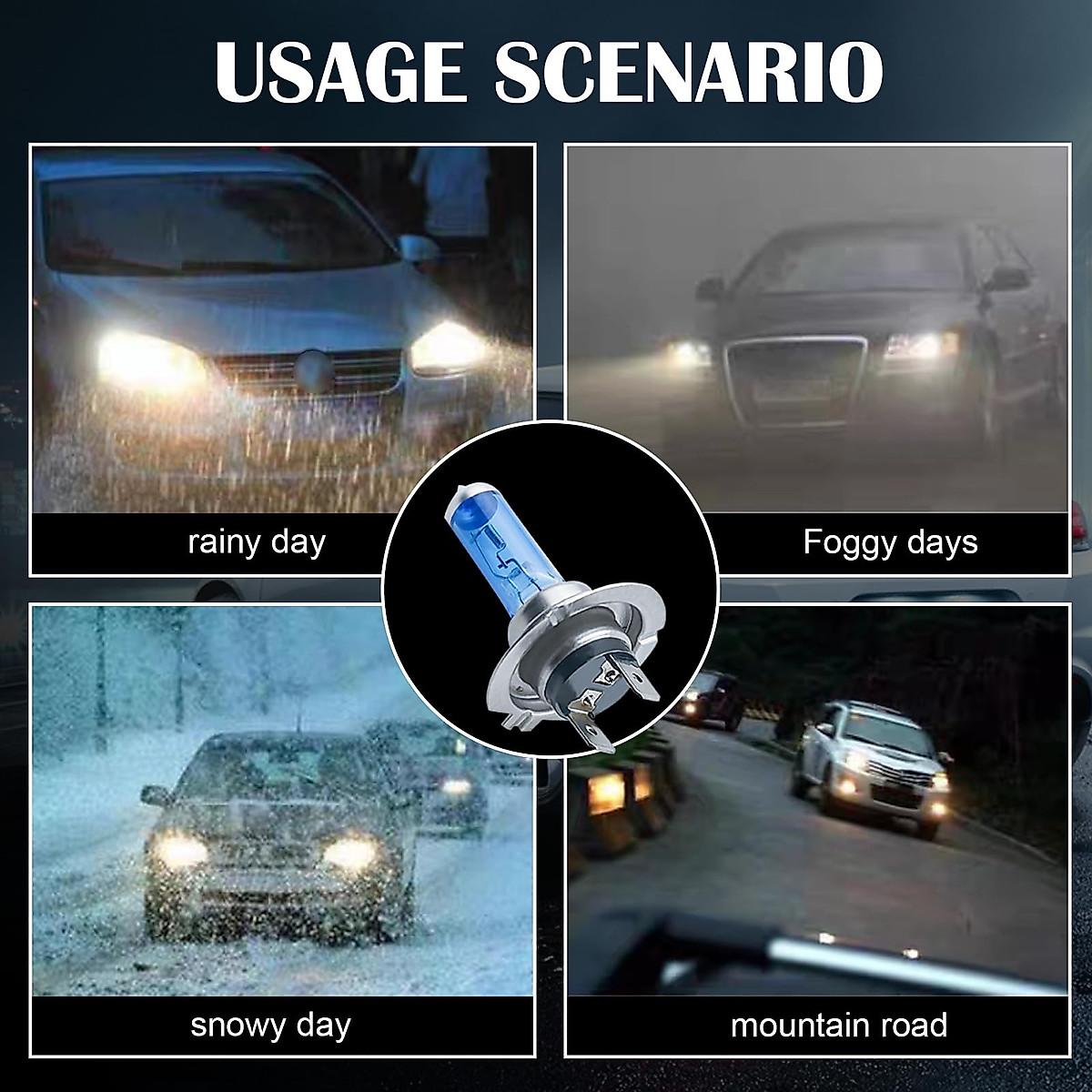 Ajxn 2 PCS H4 Halogen Light Bulb, Fog Lamp Replacement Bulbs, 850 Lumens Car Light, Universal Automotive Lighting Fog Bulbs, for Most Vehicles, Cars, Trucks, SUVs, RVs (Blue)