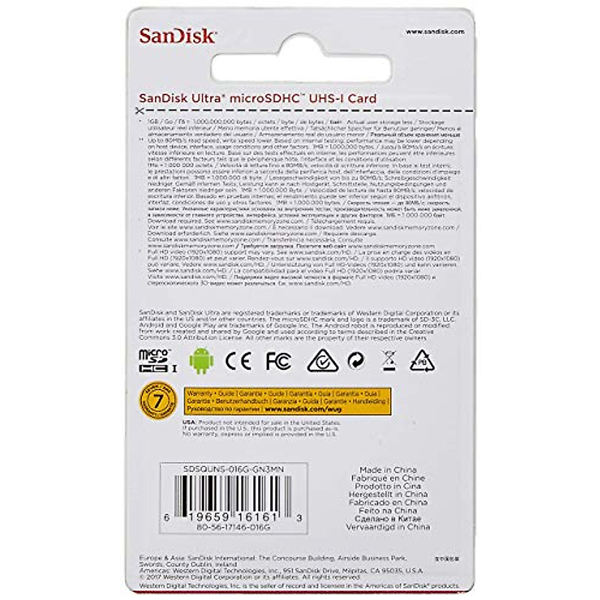 SanDisk Ultra SDSQUNS-016G-GN3MN 16GB 80MB/s UHS-I Class 10 microSDHC Card