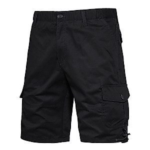 Men's Shorts with Elastic Waistband Cotton Shorts Men 2023 Casual Classic Fit Multi Pocket Cargo Shorts Outdoor Fashion Pleat Front Linen Shorts Men Shorts Athletic Black 4X