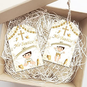 Mi Bautizo Decorations-Gold Religious Boy Baptism Favor Tags for Boy God Bless,Baptism Party Decoration Christening Supplies Gift Bags Box Envelope Mi Bautizo Tags Baptism Thank You Tags