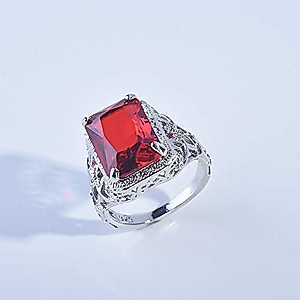 Gixaxak Elegant Huge Tanzanite 925 Silver Ruby Ring Emerald-Cut AAA CZ Engagement Ring Red Oversized Rectangular 3A Zircon Engagement Ring for Women 9