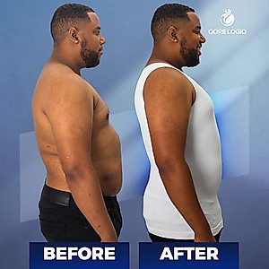 QORE LOGIQ Men's Gynecomastia Compression Shirt, White Tank Top Body Shaper, Slimming Undershirt, Sleeveless XL