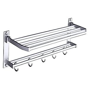 Towel BAR Rack Bathroom Towel Rack Wall Mounted Towel Holder,2 Layer Aluminum Wall-Mounted Shower Shelf,Metal Bathroom Towel Coat Rack Shower Tray Bathroom Towel Bracket