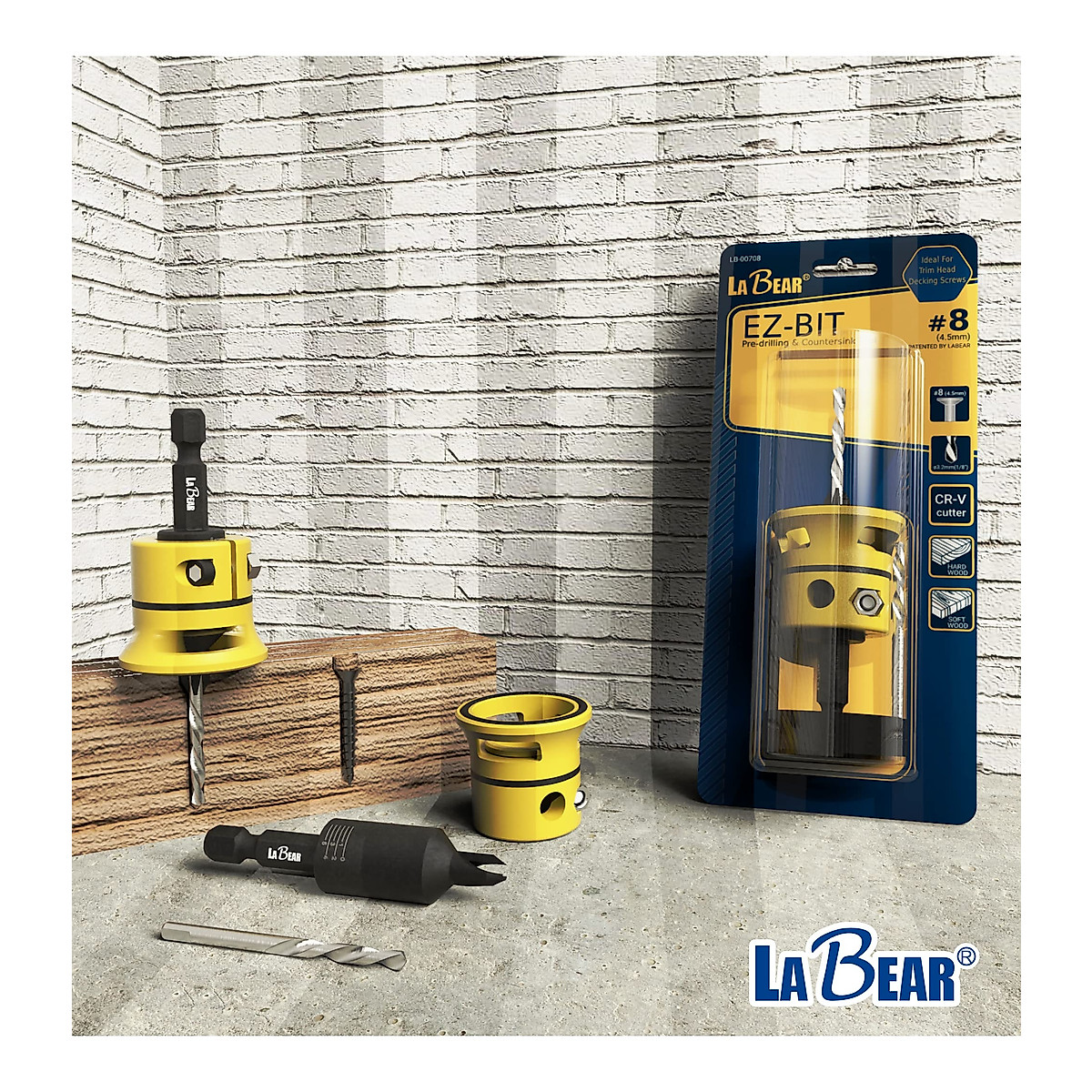 LaBear (#8) Countersink Drill bit Set, Countersink Drill bit, Countersink bit with Replaceable HSS Drill, 1/4" Hex Quick-Change Bits, Adjustable Low Friction Depth