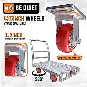 2in1 Steel Panel Truck Cart, Flatbed Cart Heavy Duty Drywall Cart Lumber Cart, Platform Trucks with 2000 lbs Capacity and 2 Swivel Casters, 37" x 24" Push Cart with 1Front and 2 Side Handrails