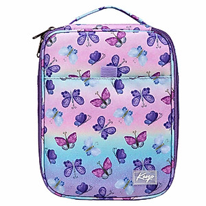 Kasqo Large Pencil Case, Marker Pencils Pouch Bag Holder Polyester Stationery Storage Multiple Compartment Top Handle for Middle High School Office College Student Girl Women Adult Teens, Butterfly