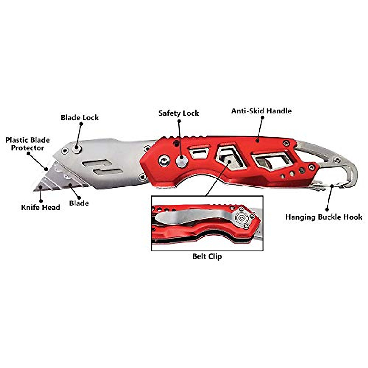 Superior Steel UK750 Folding Utility Pocket Knife Box Cutter with Belt Clip, Easy Release Button, Quick Change and Lock-Back Design