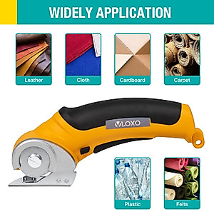 VLOXO Cordless Electric Scissors, Rotary Cutter for Fabric with Safety Lock, 4.2V Cardboard Cutter Multi-Cutting Tools, Rechargeable Powerful Fabric Cutter for Carpet Leather Felt with Storage Box