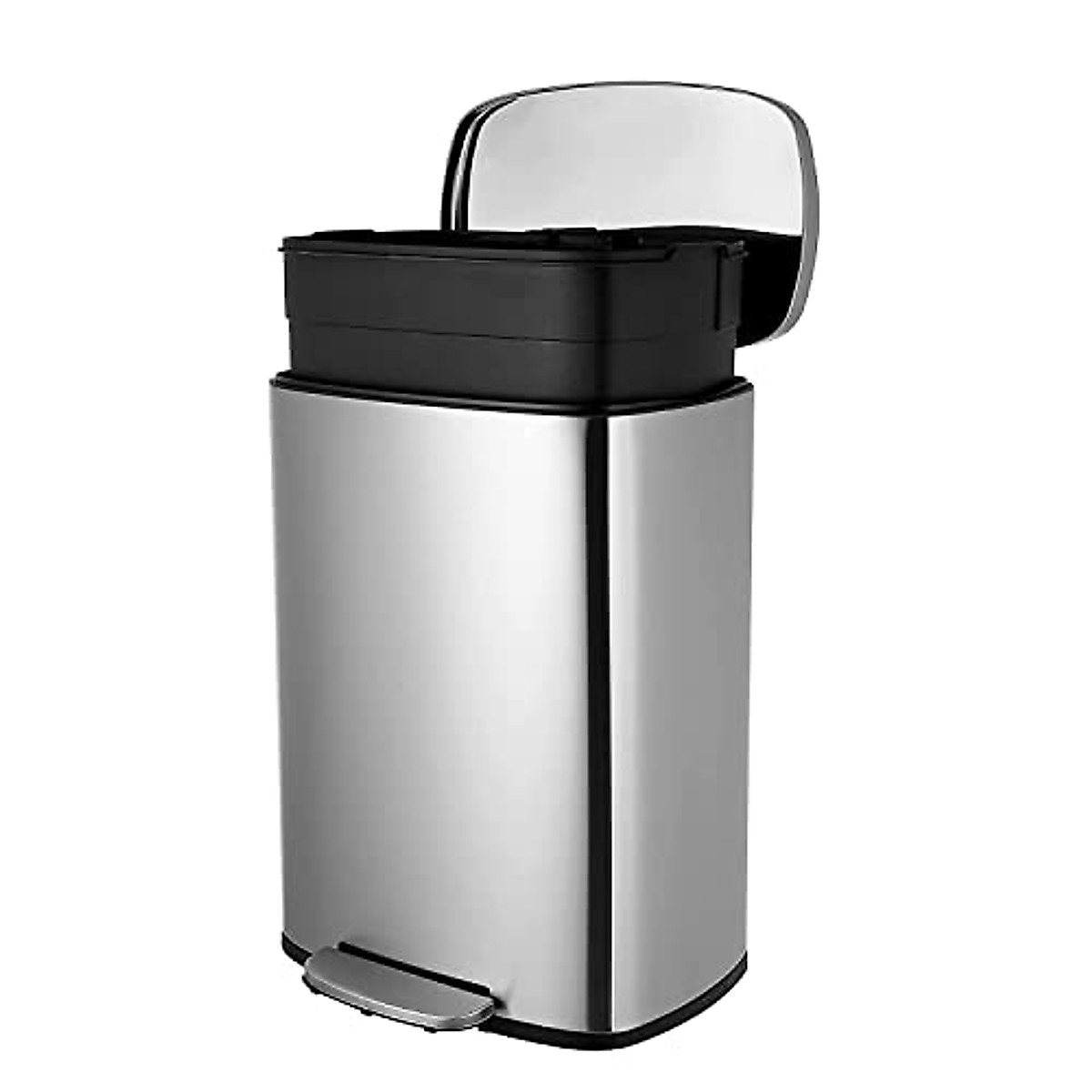 13.2 Gallon(50L) Trash Can, Fingerprint Proof Stainless Steel Kitchen Garbage Can with Removable Inner Bucket and Hinged Lids, Pedal Rubbish Bin for Home Office