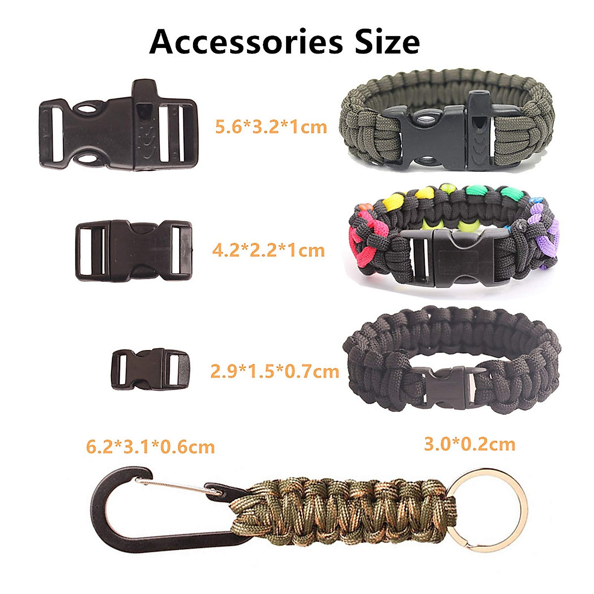 GeGeDa Paracord,Paracord 550 Combo Crafting Kits with 5 Types Buckles,20 Feet Each Paracord Rope (Light Rainbow Set 200feet) (A-Set)