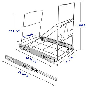 ZVMTTOY Pull Out Trash Can Under Cabinet, Under Sink Garbage Can Pull Out for Kitchen Cabinet Adjustable Trash Can Pull Out Kit Fit for Most 7-10 Gallon Garbage Can (Waste Bin Not Included)-Silver