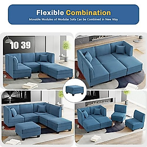 JAMFLY 116'' Modular Sectional Sofa with Reversible Chaise, U-Shape Convertible Sectional Sofa Couch with 6 Seats, Velvet Modern Sleeper Modular Couch with Ottomans for Living Room