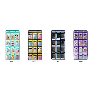 NIMES Hanging Closet Underwear Sock Jewelry Storage Over The Door Classroom Cell Phone Calculator Organizer 12 Clear Pockets (Blue)