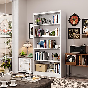 LyAosdFu Metal Bookcase, 14" Deep Bookshelf, 66" Tall Bookcases with Adjustable Shelves, 5 Shelf Bookcase, Industrial Bookshelves and Bookcases for Living Room, Office, Library. White Book Shelf.