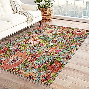 Rustic Area Rug 3x5 ft for Bedroom Living Room - Shabby Chic Floral Carpet for Room Decor, Printed Floor Rugs for Home Decorative, Soft & Non-Slip & Washable Indoor Mat