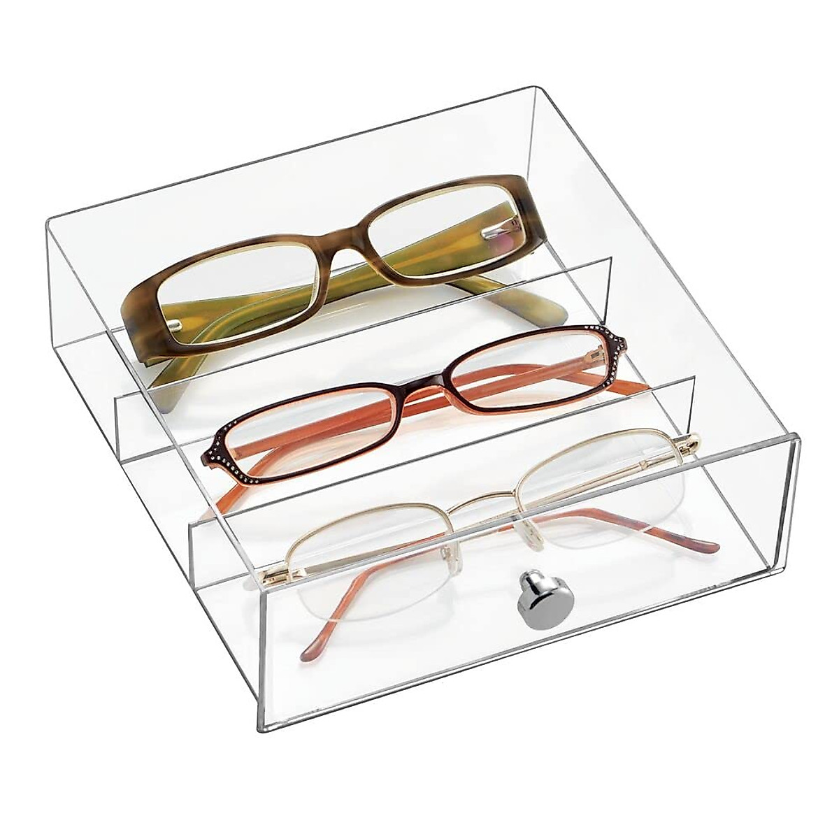mDesign 2 pc. Set Stackable Eyeglass Organizer Holder for Sunglasses, Eyeglasses, Reading Glasses - 2 Divided Drawers, Clear