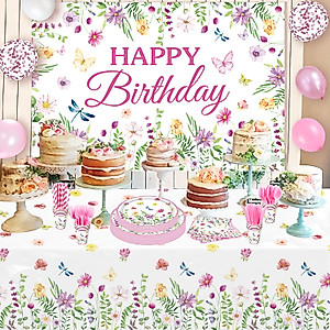 212 Pack Spring Wildflower Birthday Party Decorations Floral Tableware Plates Balloons Backdrop Set Wildflower Dinnerware Party Favor for Birthday Bridal Garden Tea Party Serves 20