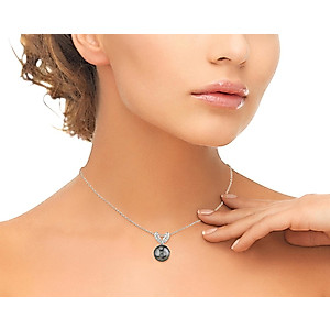 The Pearl Source 14K Gold 12-13mm Round Black Tahitian South Sea Cultured Pearl & Diamond Belissima Pendant Necklace for Women