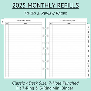 2023 Monthly Planner Refill 5-1/2" x 8-1/4", 12 Months from January 2023 to December 2023, Two Pages Per Month, Ruled Box, Desk Size 4, 7-Hole Punched