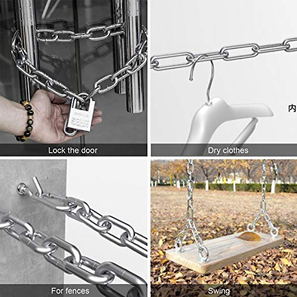 FANKUTOYS Hanging Swing Chair Chain Kit, 2 Set Stainless Steel Hardware Heavy Duty Porch Swing Hammock Chain Kit Hanging Hooks for Hammock, Rope, Tire, Tree Swings