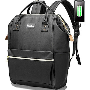 MOCFACE Laptop Backpack for Women,15.6 Inch Stylish College School Backpack with USB Charging Port,Water Resistant Casual Daypack Computer Backpack for Girls/Nurse/Teacher/Travel-Black