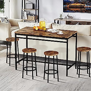 Lamerge Bar Table Set,Dining Table Set for 4, Kitchen Table and Chairs for 4,Bar Table with Stools, Bar Height Table and Chairs for Dining Room, Kitchen, Restaurant and Living Room, 47in, Rustic Brown