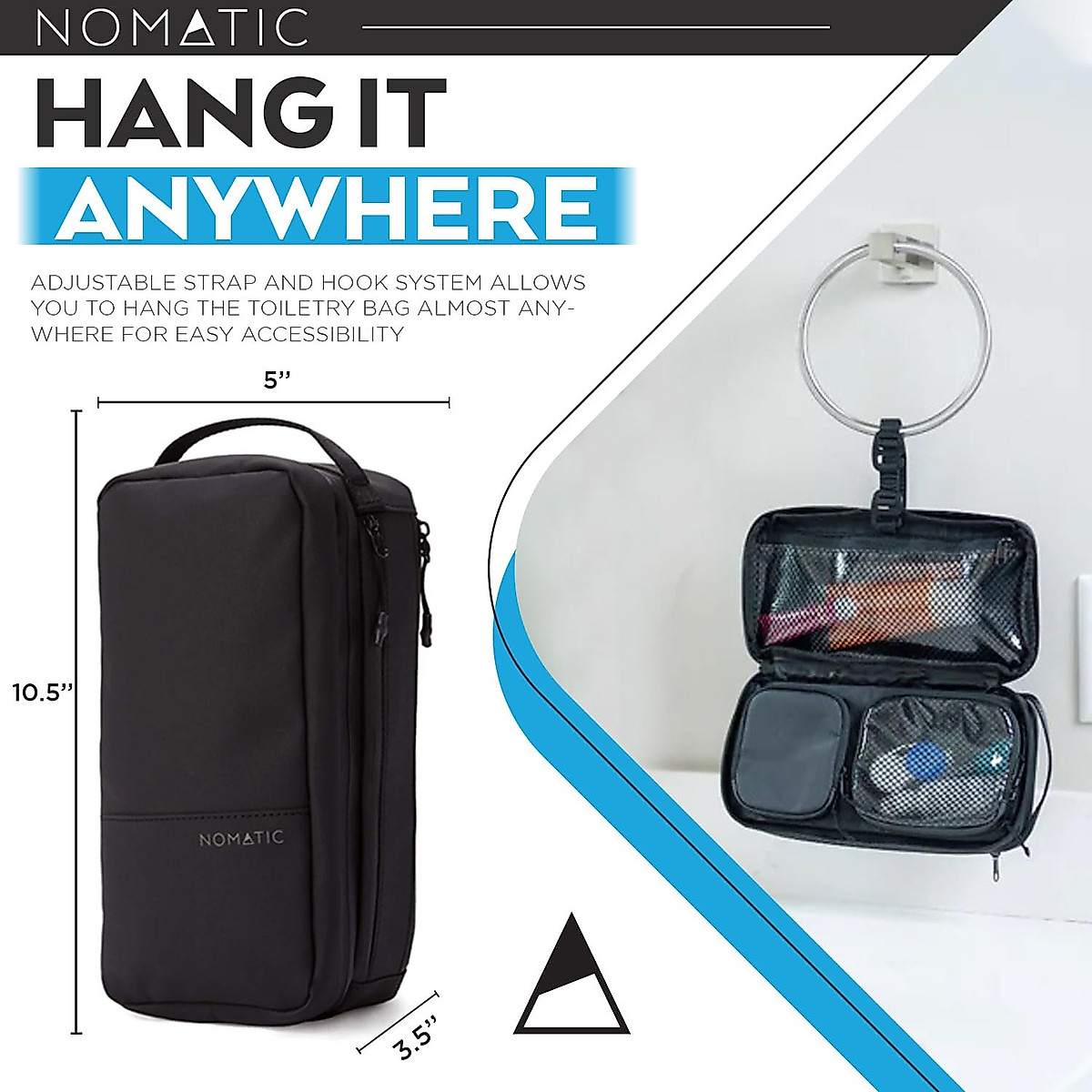 NOMATIC Toiletry Bag for Travel - Great for Travel Size Toiletries - Travel Essentials Wash Bag - Travel Makeup Bag, (Black), Large V2