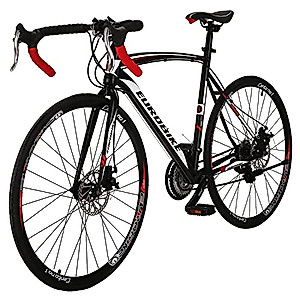 EUROBIKE Road Bike,54cm Frame Road Bicycle for Men and Women,21 Speed Adult Bike,Disc Brake 700C Bike,Blackwhite (Blackwhite-54cm)