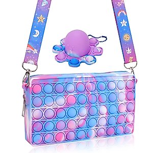 HGB Pop Purse for Girls Shoulder Bag Octopus Pop Fidget Toy Pack, Pop Fidget it Purse Crossbody Handbag, Sensory Silicone Popper Bag Fidget Toy Party Favor Gifts for Kids Adults (Blue White)