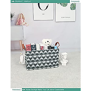 FANKANG Storage Bins, Nursery Hamper Canvas Laundry Basket Foldable with Waterproof PE Coating Large Storage Baskets for Kids Boys and Girls, Office, Bedroom, Clothes,Toys(Rec-grey wave)