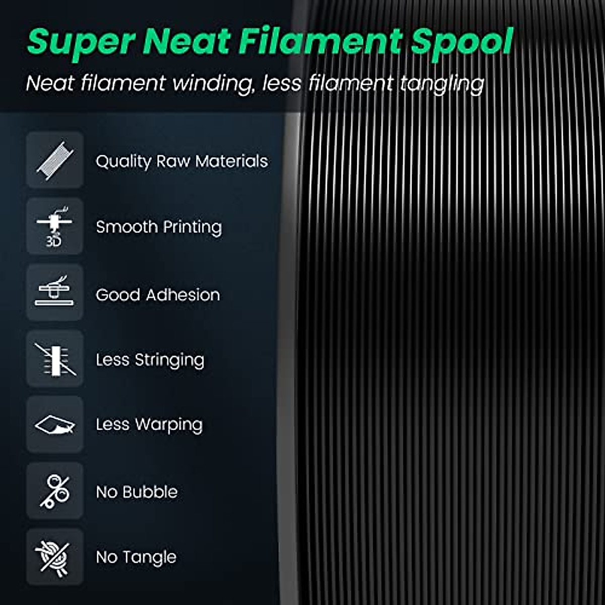 SUNLU ABS Filament 1.75mm, Highly Resistant Durable 3D Printer Filament, Dimensional Accuracy +/- 0.02mm, 1kg Spool(2.2lbs), 395 Meters, Strong ABS Consumables, Black