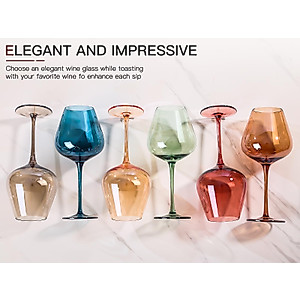 Physkoa Colored Wine Glasses Set of 6 - Crystal Hand-Blown Burgundy Wine Glasses Lead-Free 16.5oz, Gift box package for Wedding, Party, Wine Lovers