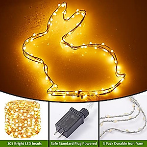 Easter Bunny Landscape Garden Pathway Window Light up Decor, 105 LEDs 3 Pack Metal Yard Sidewalk Lights, Holiday Rabbit Lamp Outdoor with Plug in Ground Stake for Patio, Yard, Lawn, Walkway Decoration