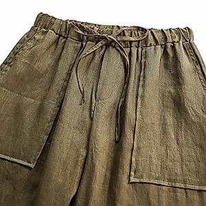 Amazhiyu Womens Linen DrawstringCropped Pants Elastic Waist with Pockets for Summer Casual (US, Alpha, Medium, Regular, Regular, Green)