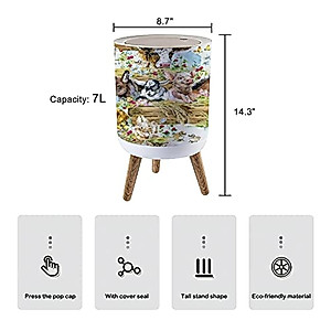 Small Trash Can with Lid Farms Animal Seamless Cute Domestic Pets Watercolor foal Piggy Chicken 7 Liter Round Garbage Can Elasticity Press Cover Lid Wastebasket for Kitchen Bathroom Office 1.8 Gallon