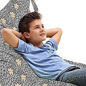 Lunarable Curly Hair Lounger Chair Bag, Girl Faces with Swirly Hair Forms Beauty Woman Feminine Illustration, High Capacity Storage with Handle Container, Lounger Size, Black Beige and Red