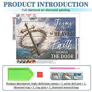 5D Diamond Art Painting with Christian Theme Jesus is The Sky to Heaven but Faith unlocks The Door Jesus Diamond Art Kit for Adults, Ideal for Gifting or Home Decor