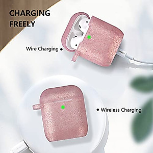 Case for Airpods, Filoto Bling Airpod Silicone Case Cover Skin, Air Pods Protective Glitter Case with Shiny Disco Ball Keychain, Scratch Proof and Drop Proof for Apple Airpods 2&1 (Glittery Rose Gold)