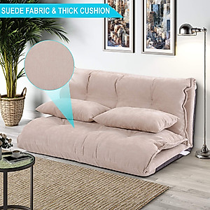 Harper & Bright Designs Floor Sofa Adjustable Lazy Sofa Bed, Foldable Mattress Futon Couch Bed with 2 Pollows (Beige)