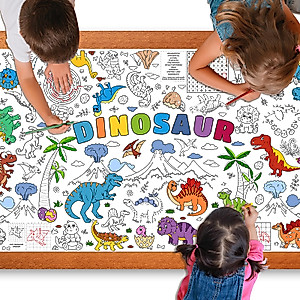 Dinosaur Giant Coloring Poster for Kids 30x72 Inch, Dinosaur Large Coloring Poster Tablecloth Books, Dinosaur Themed Color-in Activities Games for Kids School Classroom Home Party Supplies Decorations