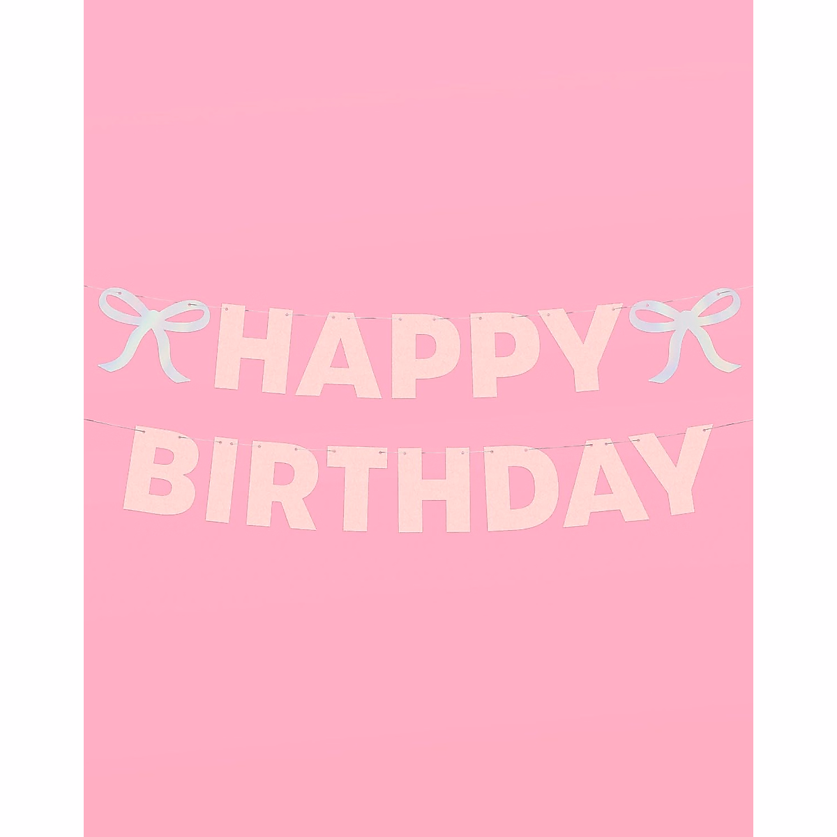 xo, Fetti Happy Birthday Bow Banner Iridescent Foil + Pink Glitter, 5 Ft. | Birthday Party Decoration, Coquette HBD Decor, 21st Bday Supplies, Photobooth Backdrop
