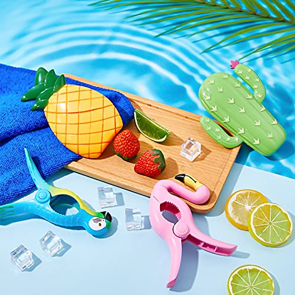 4 Pieces Cute Beach Towel Clips Flamingo Parrot Cactus Pineapple Chair Clips Plastic Lounge Chair Clamps Portable Towel Holders Clips for Home Beach Pool Lounge Chairs Supplies Accessories