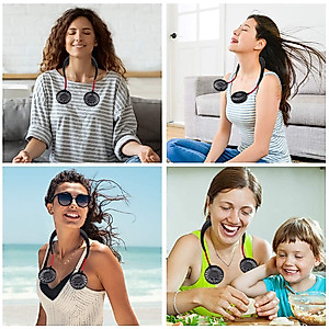 SOHOUR HOME Portable Neck Fan, Personal Fan USB Mini Sports Hand Free Neck Hanging Desk Office Small Fan for Household Travel Room Outdoor Sports (Black/Red)