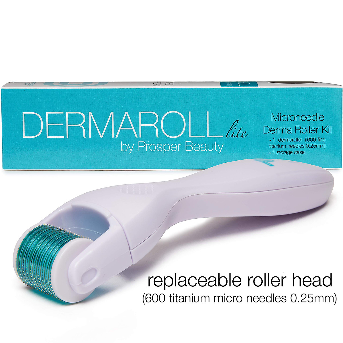 Derma Roller Microneedle Kit [DERMAROLL LITE 0.25mm by Prosper Beauty] Face Roller with Replaceable Head Exfoliation Microdermabrasion Micro Derma Skin Care Tool Dermaplaning Microneedling