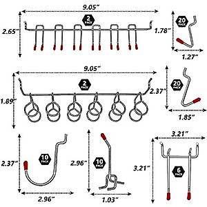 228PKS Pegboard Hooks Assortment with Metal Hooks Sets, Pegboard Bins, Peg Locks for Organizing Storage System Tools Accessories