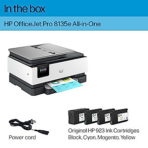 HP OfficeJet Pro 8135e Wireless All-in-One Color Inkjet Printer, Print, Scan, Copy, Fax, ADF, Duplex Printing, Best-for-Home Office, 3 Months of Instant Ink included (40Q35A)