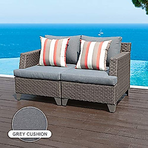 SUNSITT Outdoor Wicker Loveseat Patio Furniture with Grey Cushions, Sofa Cover & 2 Throw Pillows Included, Grey Brown PE Wicker