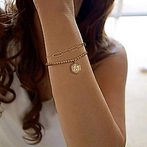 IEFWELL Dainty Gold Bracelets for Women Teen Girls, Initial Bracelets Bead Bracelet Letter K Paperclip Link Bracelets for Her Dainty Gold Bracelets for Women Jewelry
